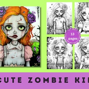 Cute Zombie Kids Adult Coloring Pages 13 Digital Downloads - Etsy