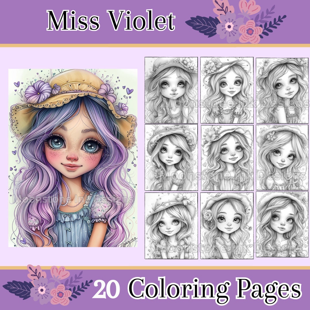 Miss Violet Coloring Pages, 20 Digital Downloads, Beautiful Portraits ...
