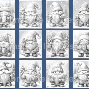 Winter Gnomes Adult Coloring Pages, 24 Digital Downloads, Grayscale ...