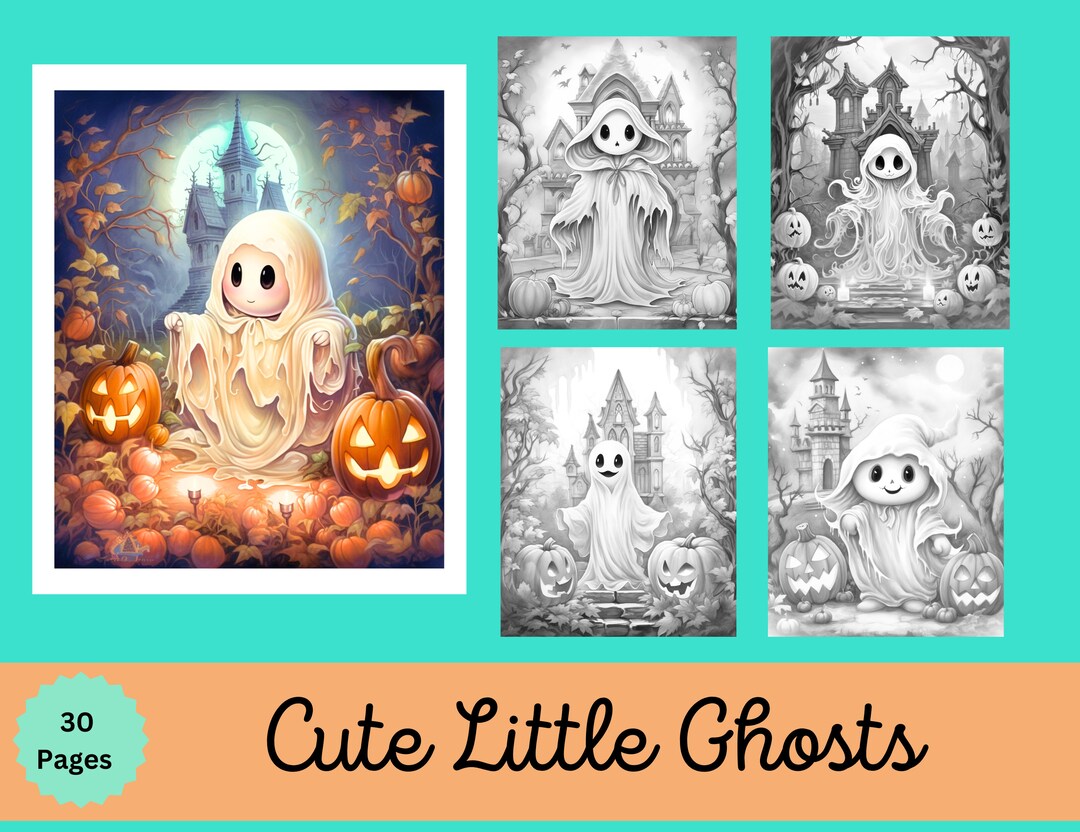 Cute Little Ghost Adult Coloring Pages, 30 Digital Downloads, Halloween ...