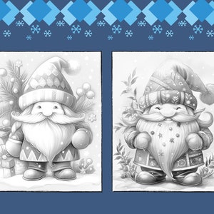Winter Gnomes Adult Coloring Pages, 24 Digital Downloads, Grayscale ...