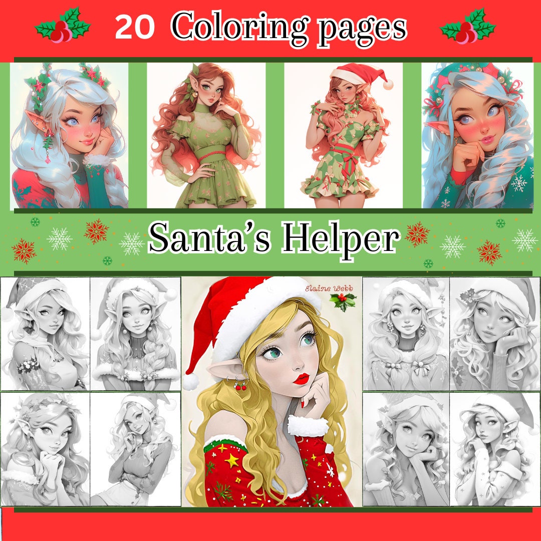 Santa's Helpers Adult Coloring Page, 30 Digital Downloads, Beautiful ...