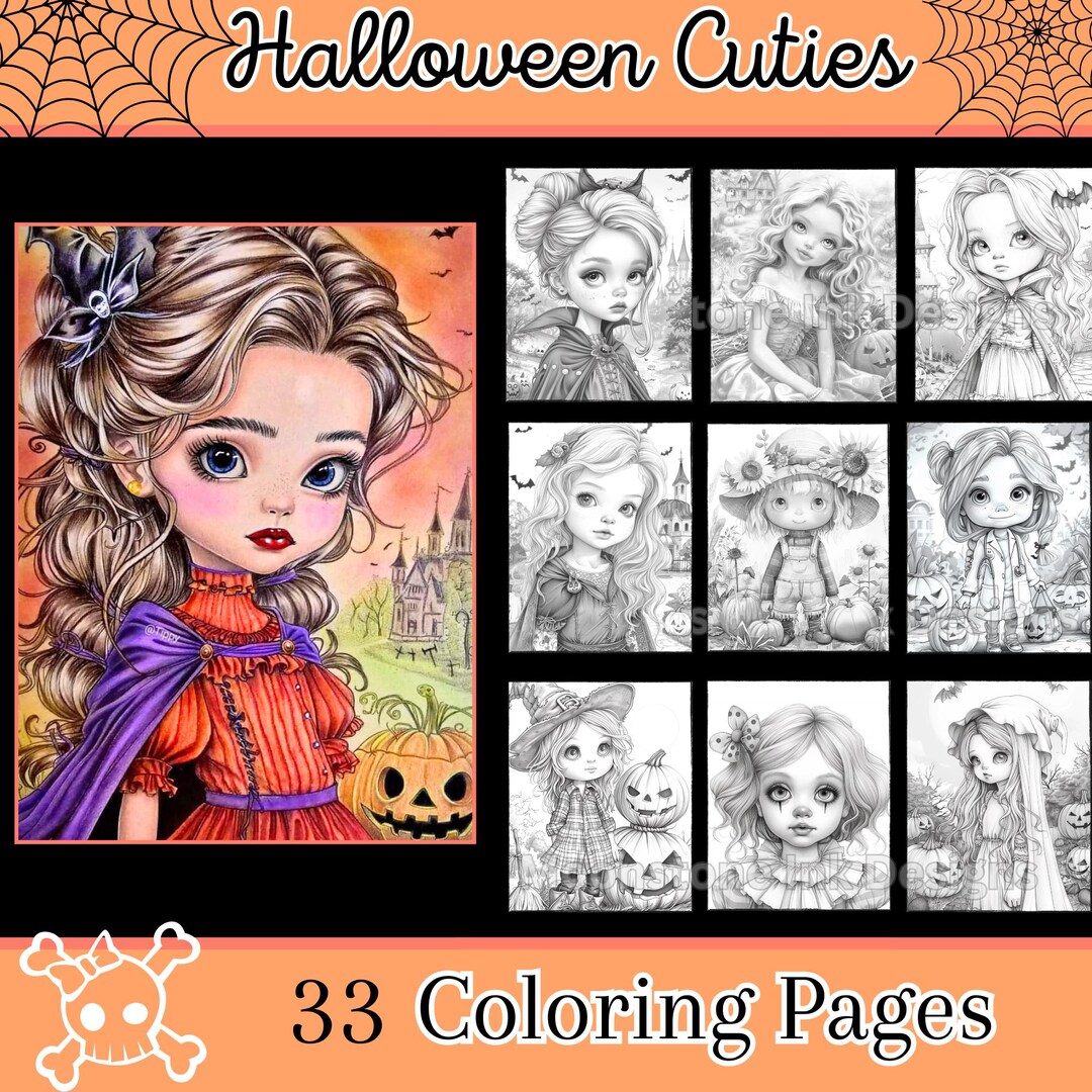 Halloween Cuties, Adult Coloring Pages, Digital Coloring Sheets, 25 ...