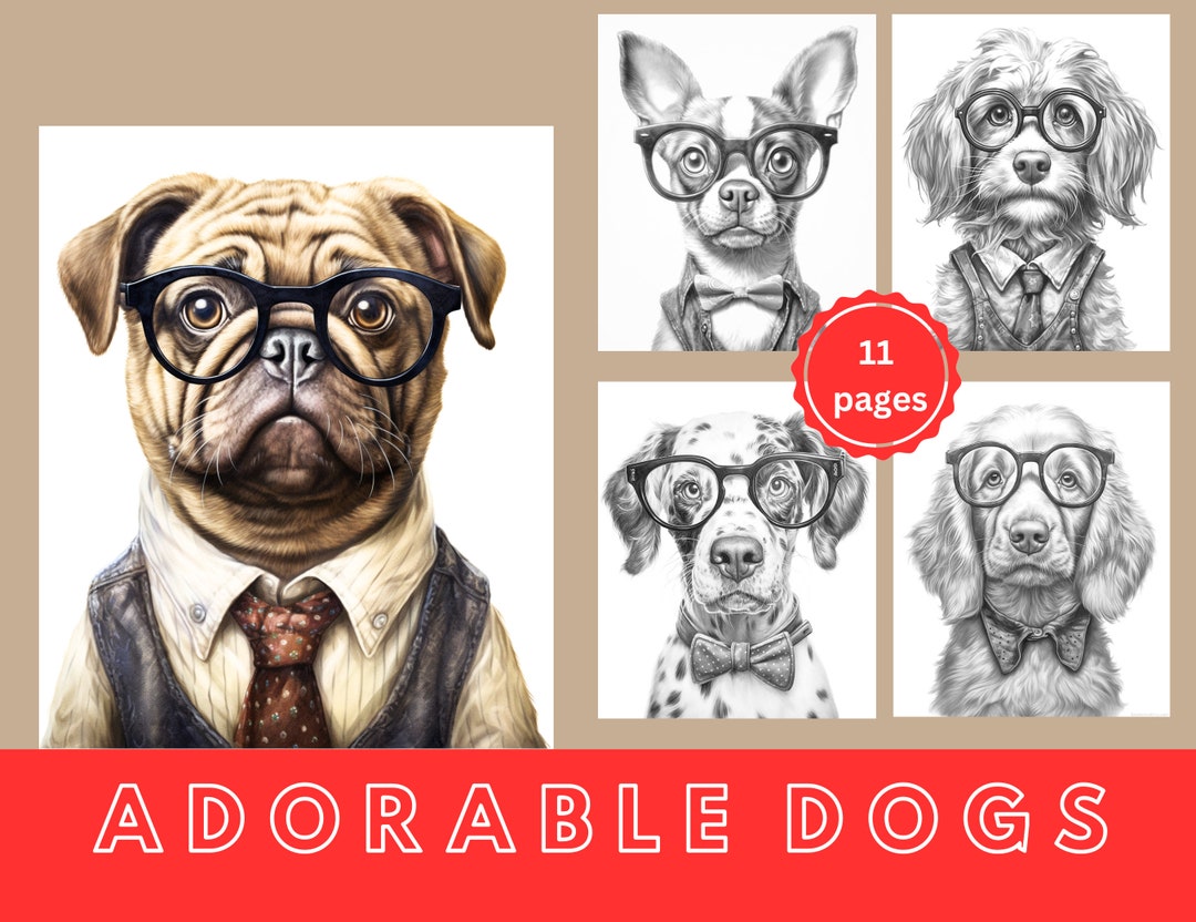 Adorable Dogs Adult Coloring Pages, 10 Digital Downloads, Grayscale ...
