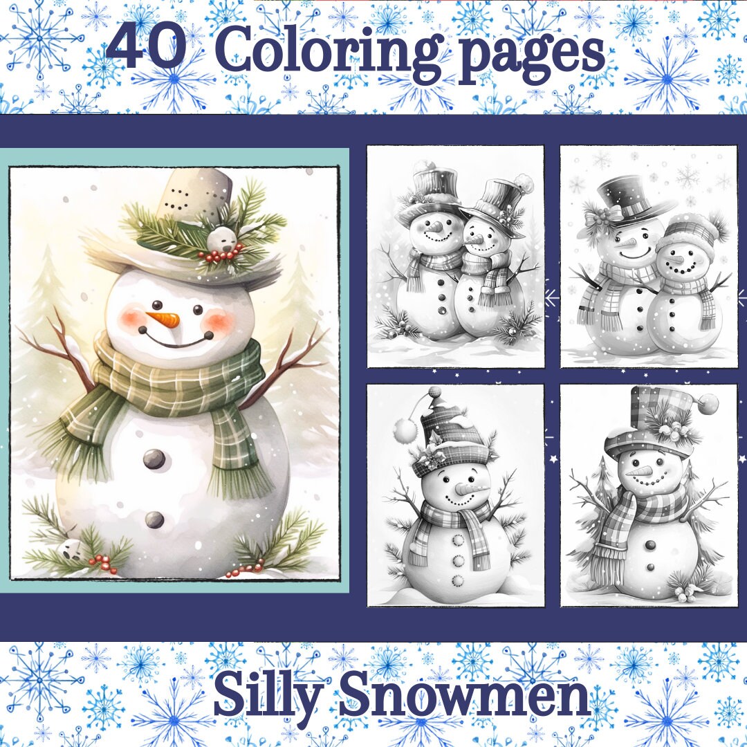Silly Snowman Adult Coloring Pages, 40 Digital Download, Christmas ...