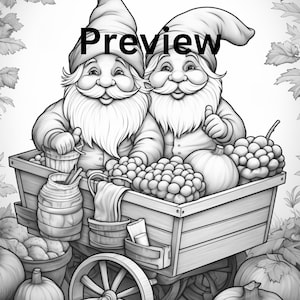 Fall Gnomes Adult Coloring Pages, 30 Digital Downloads, Grayscale ...