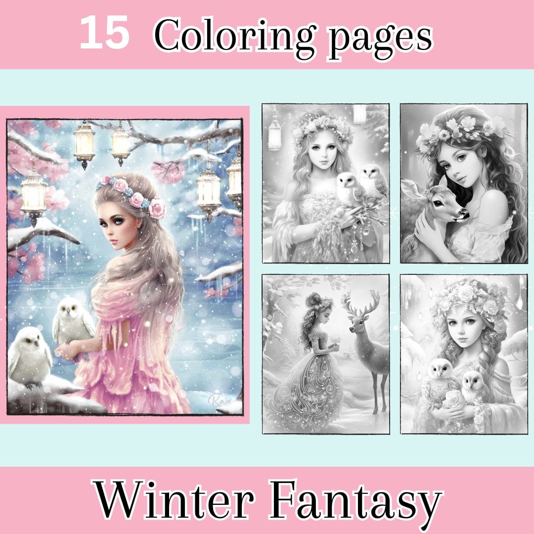 Winter Fantasy Adult Coloring Page,15 Digital Downloads, Beautiful ...