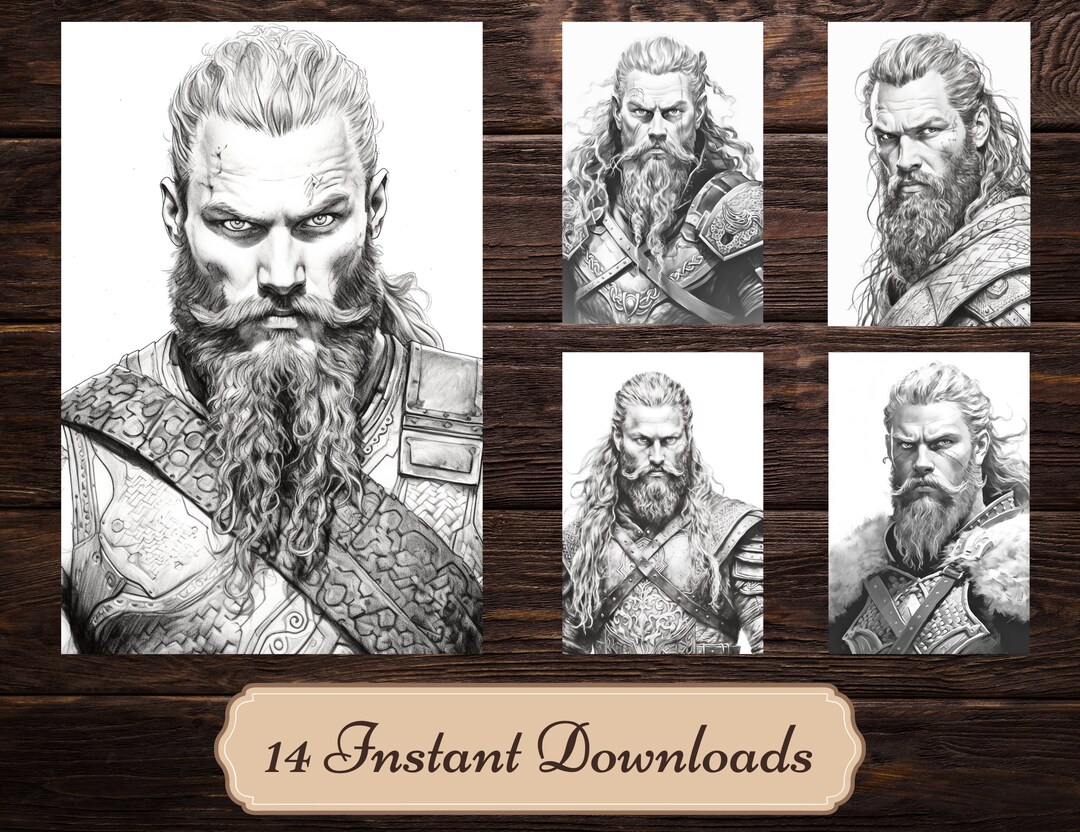 Viking Men Adult Coloring Pages, 14 Digital Downloads, Printable ...