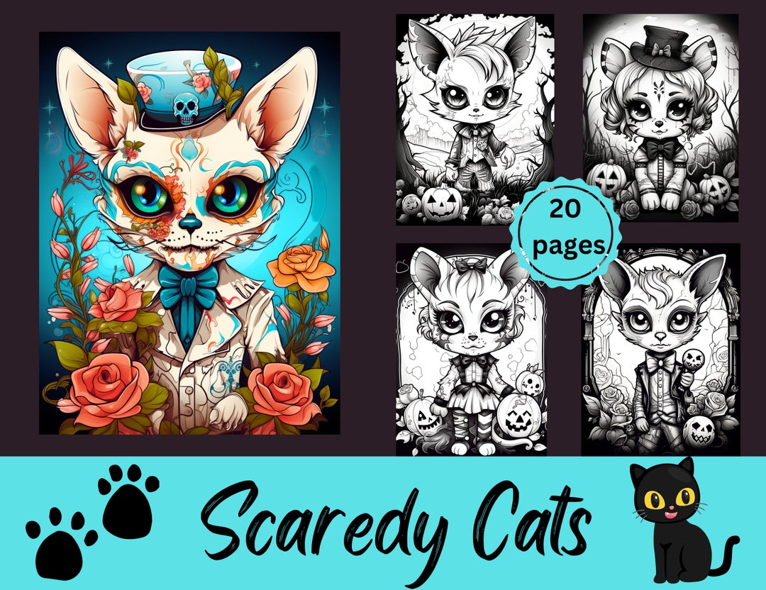 Scaredy Cats Adult Coloring Pages 20 Digital Downloads - Etsy