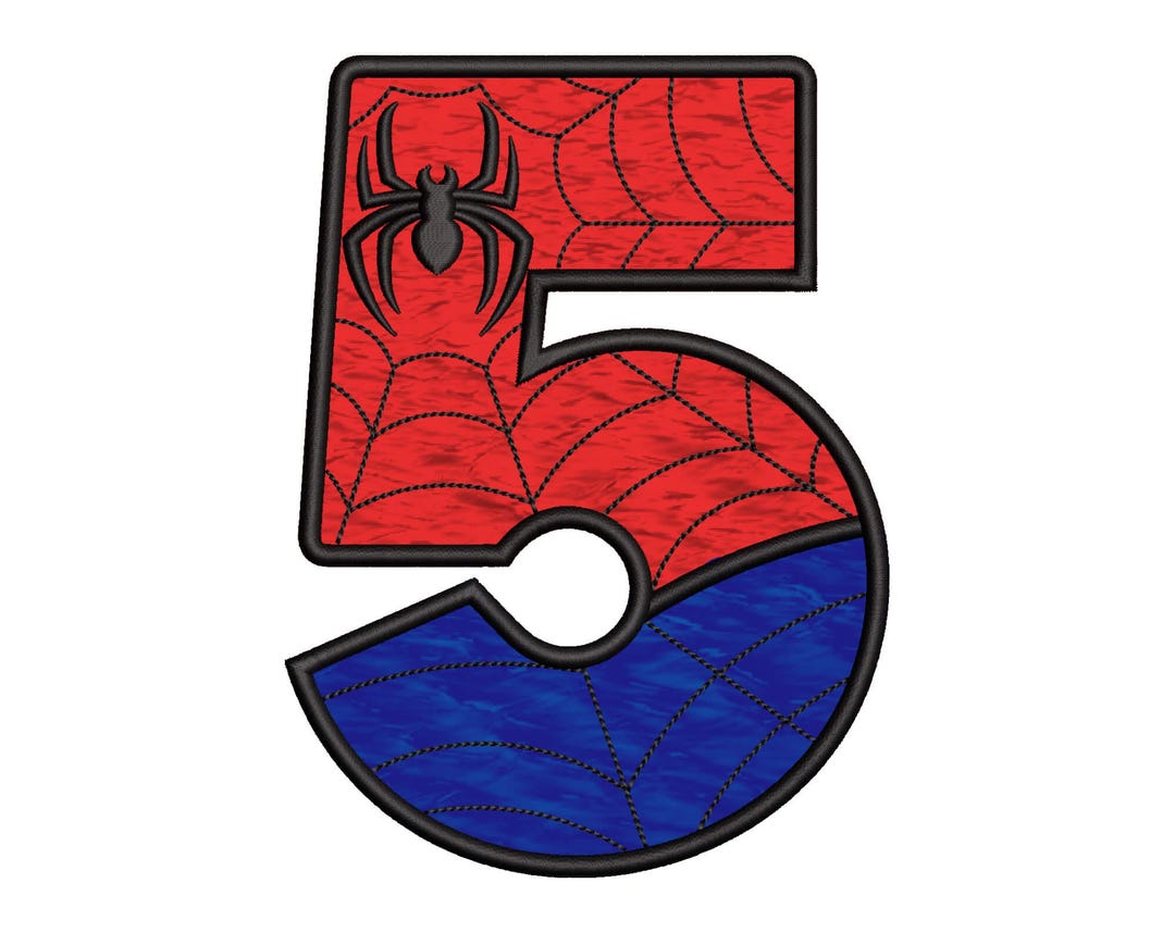 Birthday Applique Embroidery Design, Spider 5th Birthday Applique ...