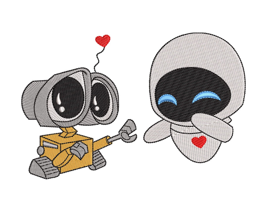 Valentine's Day Love Embroidery Design, Wall E and Eve Embroidery ...