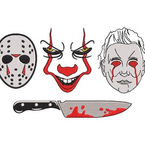 Retro Halloween Horror Embroidery Designs, Horror Killers Characters ...