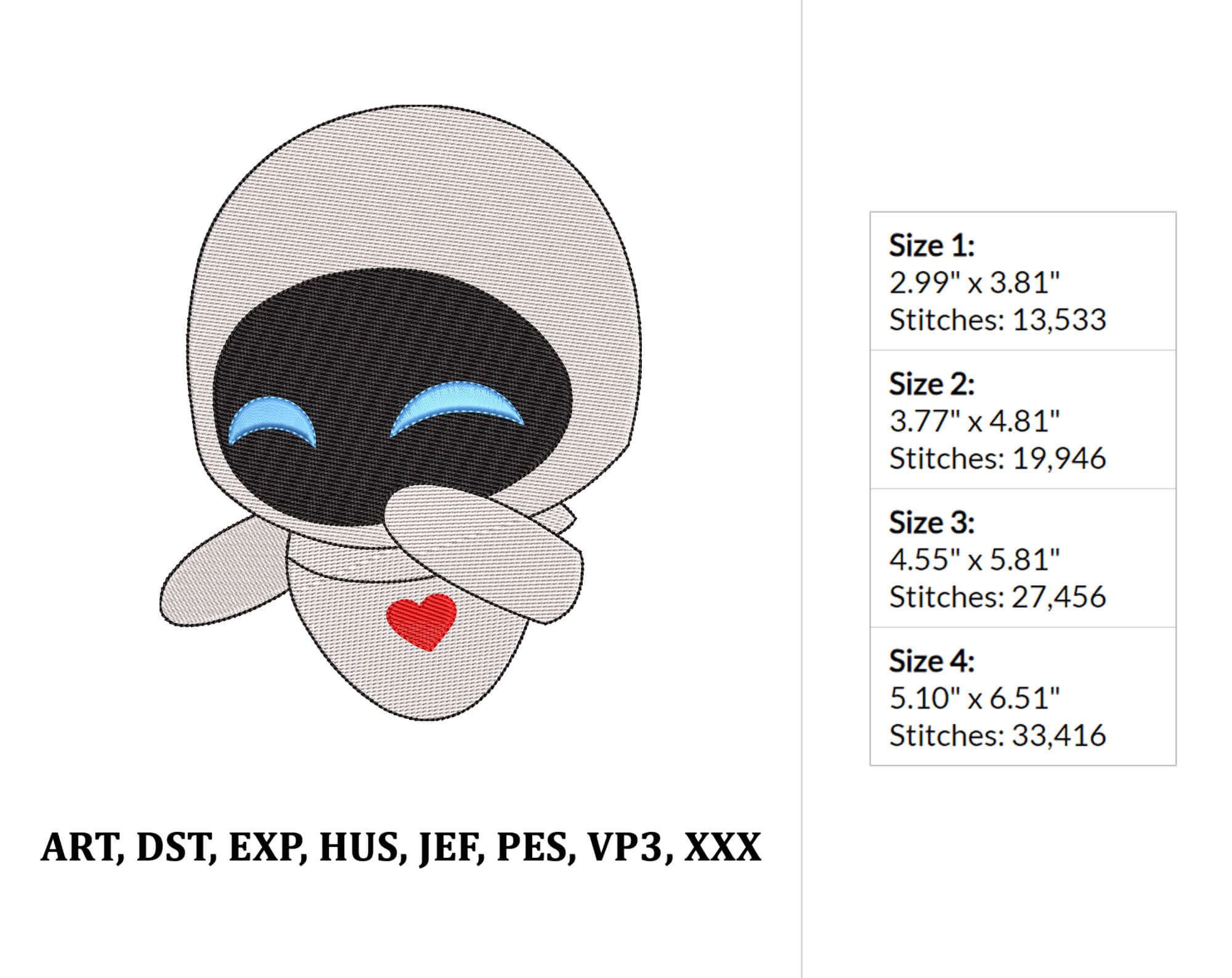 Valentine's Day Love Embroidery Design, Wall E and Eve Embroidery ...