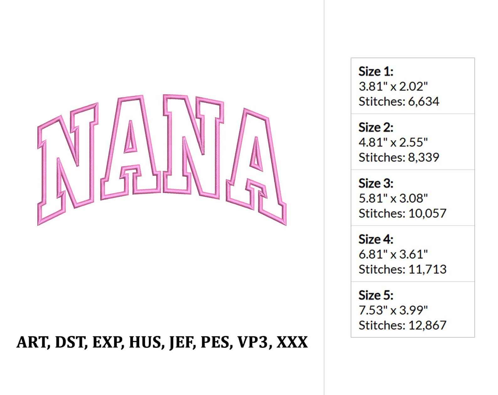 Nana Applique Embroidery Design, NANA Varsity Satin Applique Embroidery ...