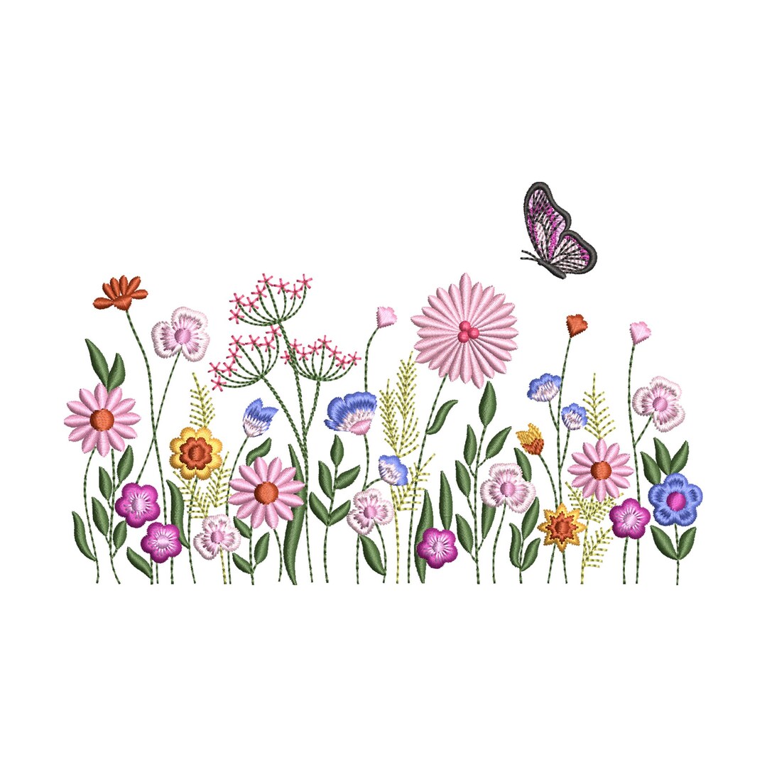 Meadow Embroidery Design, Floral Herbs Pattern, Boho Floral Botanical ...