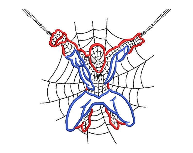 Superhero Sketch Embroidery Designs Flying Spider Web Super - Etsy