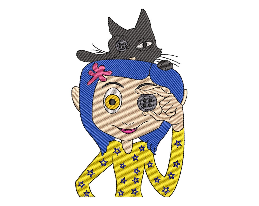 Witch Button Eyed Girl Embroidery Design, Halloween Spooky Girl Cat and ...