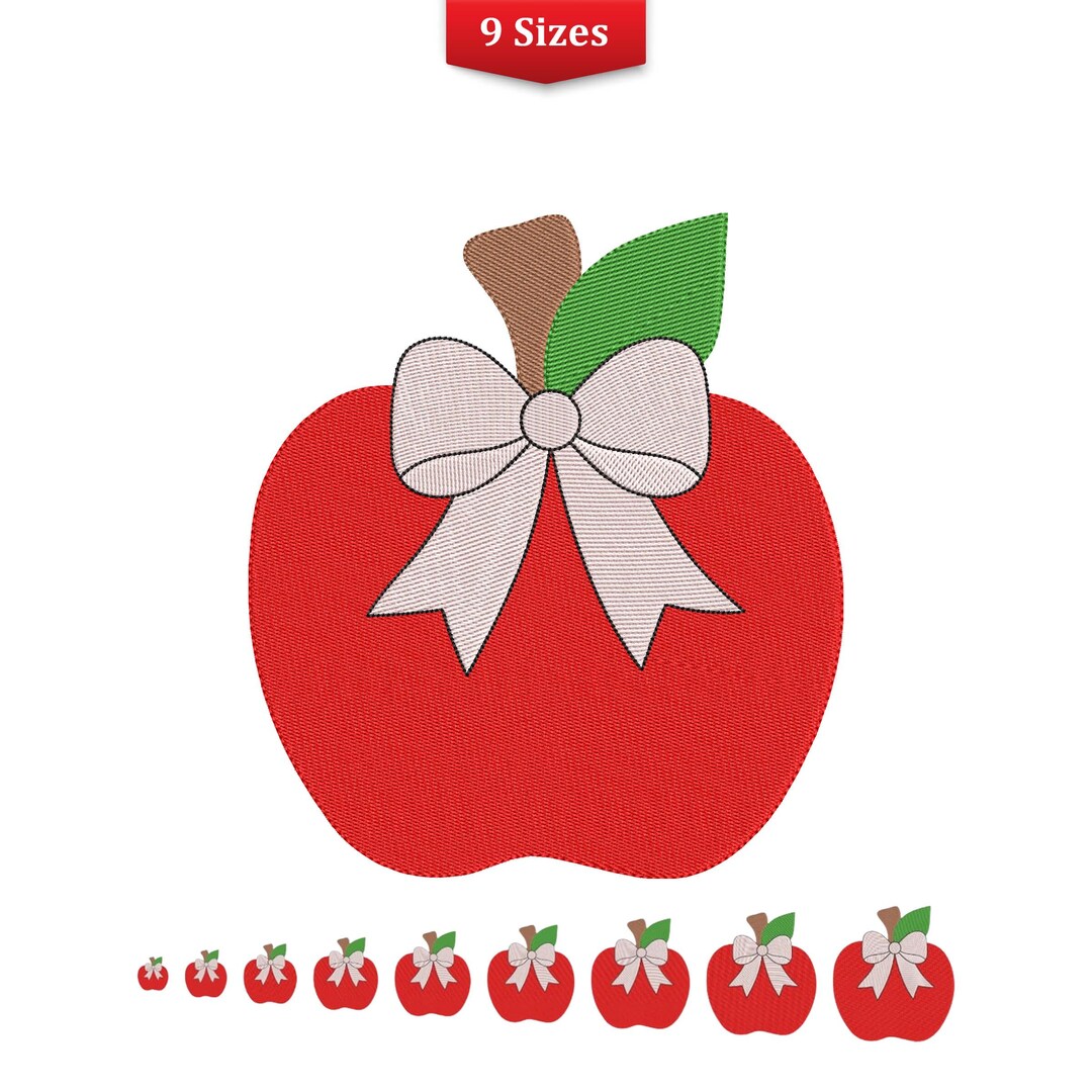 Bow Embroidery Design, Apple Bow Embroidery Design, Apple Embroidery ...