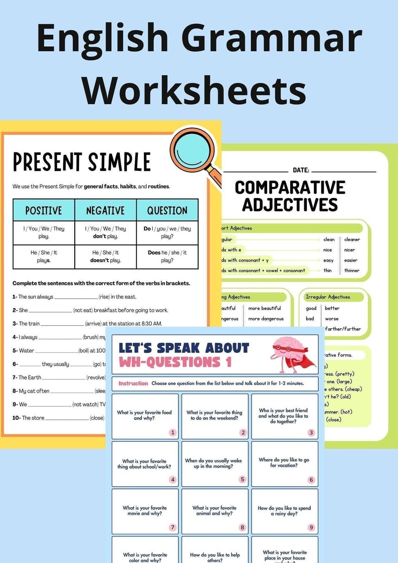 Comprehensive English Grammar Worksheets| Lesson Materials| English ...