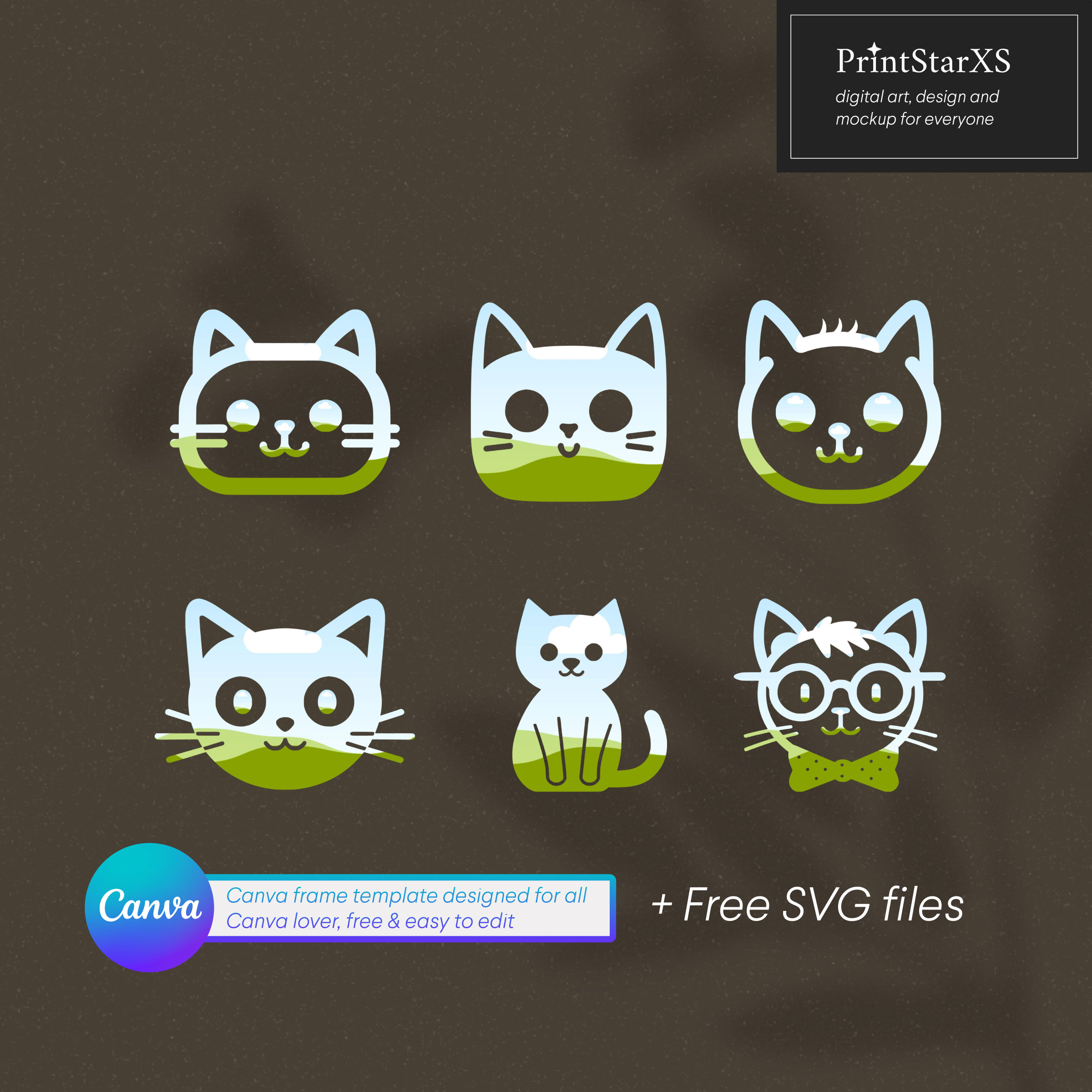 Cat CANVA Frame SVG Kitty Canva Drop and Drag Frame Template - Etsy