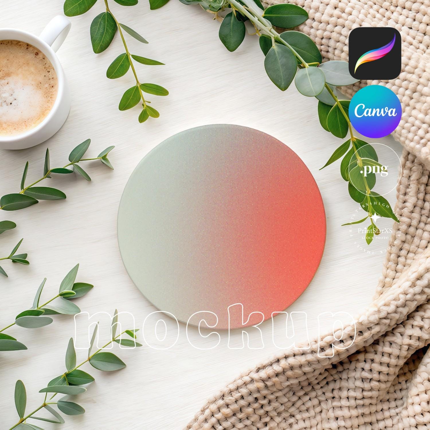 White Round Coaster Mockup Ceramic Coaster PNG Mockups Display Mock up ...