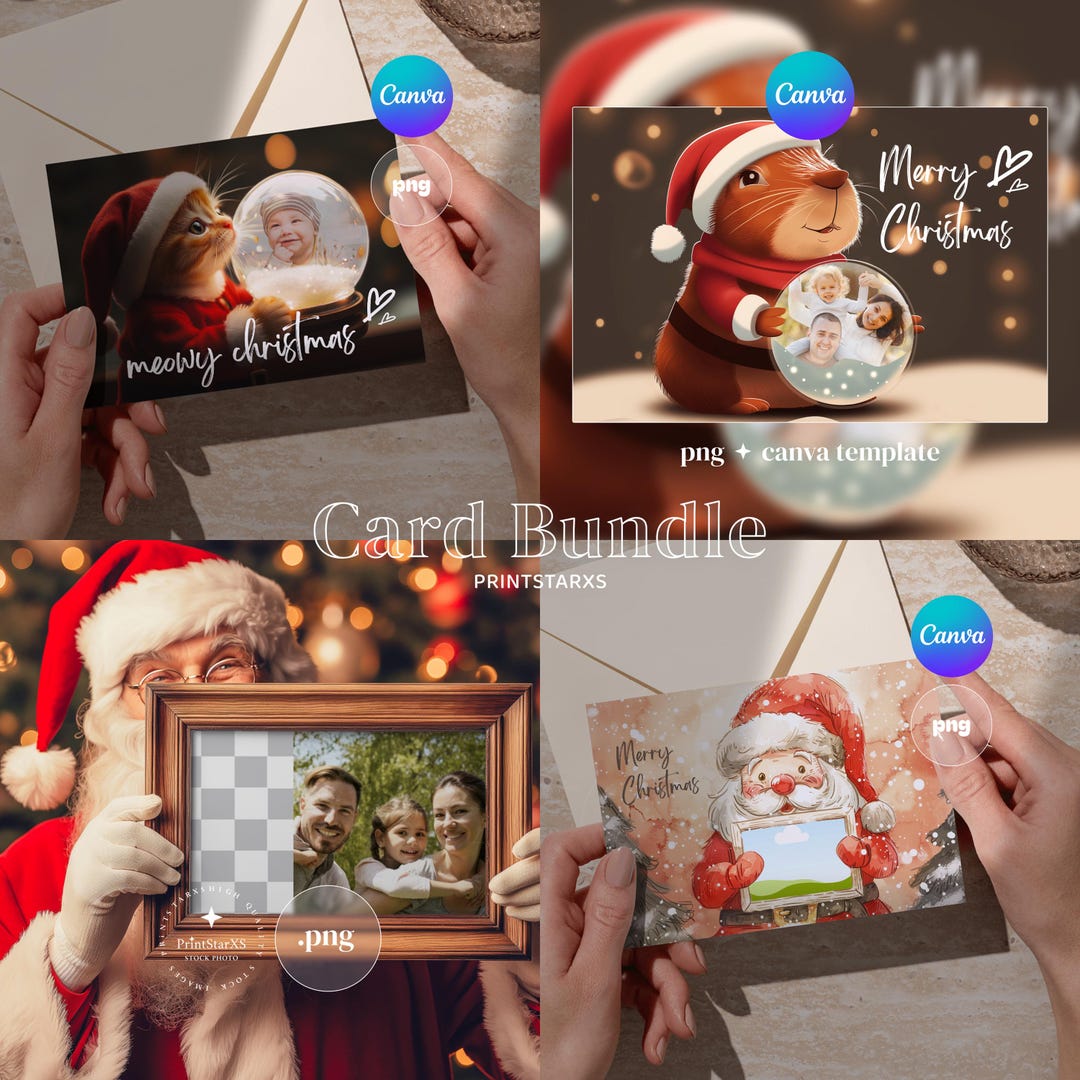 Christmas Cards Bundle, Santa Photo Frame Transparent PNG, Family Photo ...