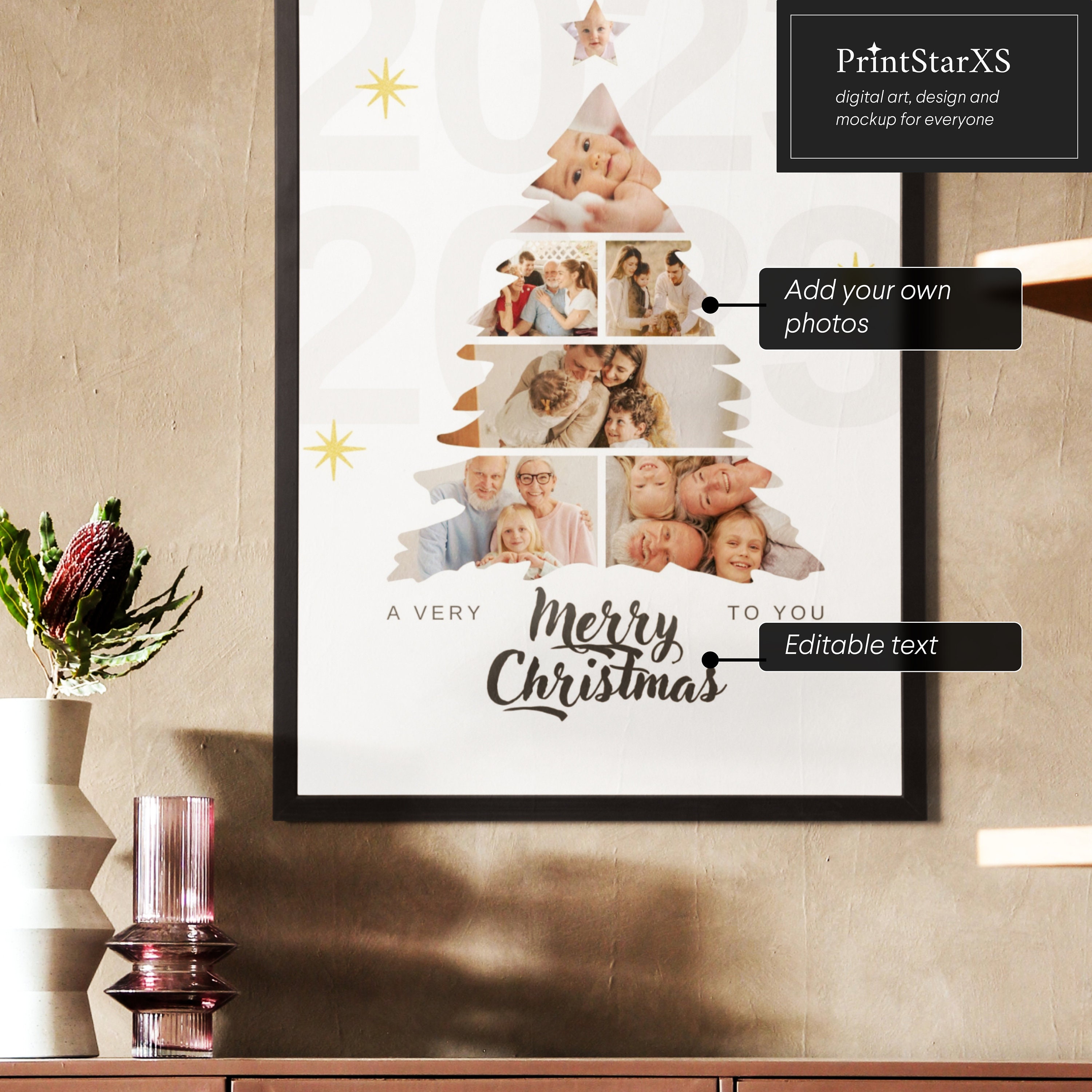 CANVA Christmas Tree Shape Photo Collage Template for Christmas Card ...
