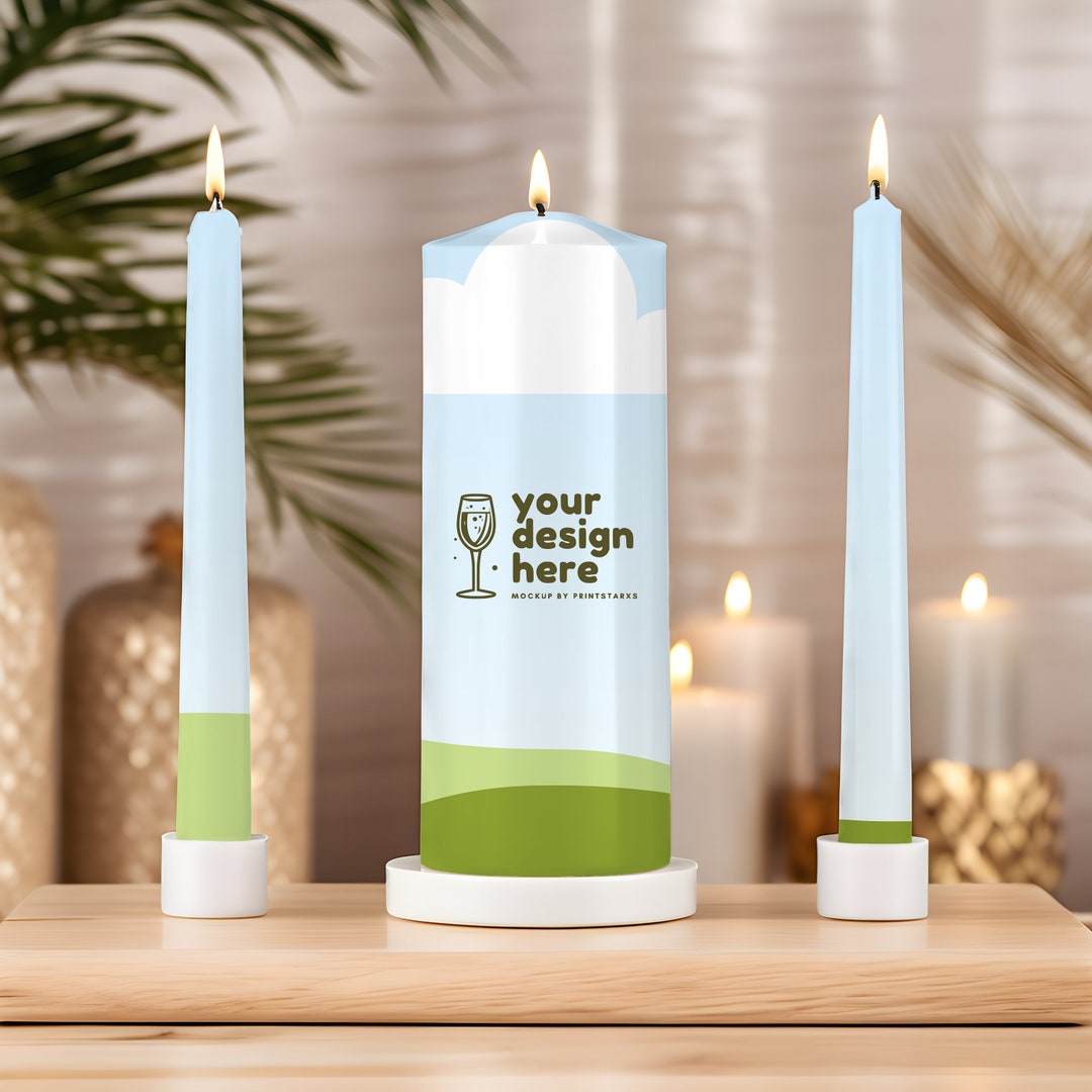 Unity Candle Set Canva Mockup, Realistic Unity Candle Set Pillar Candle ...