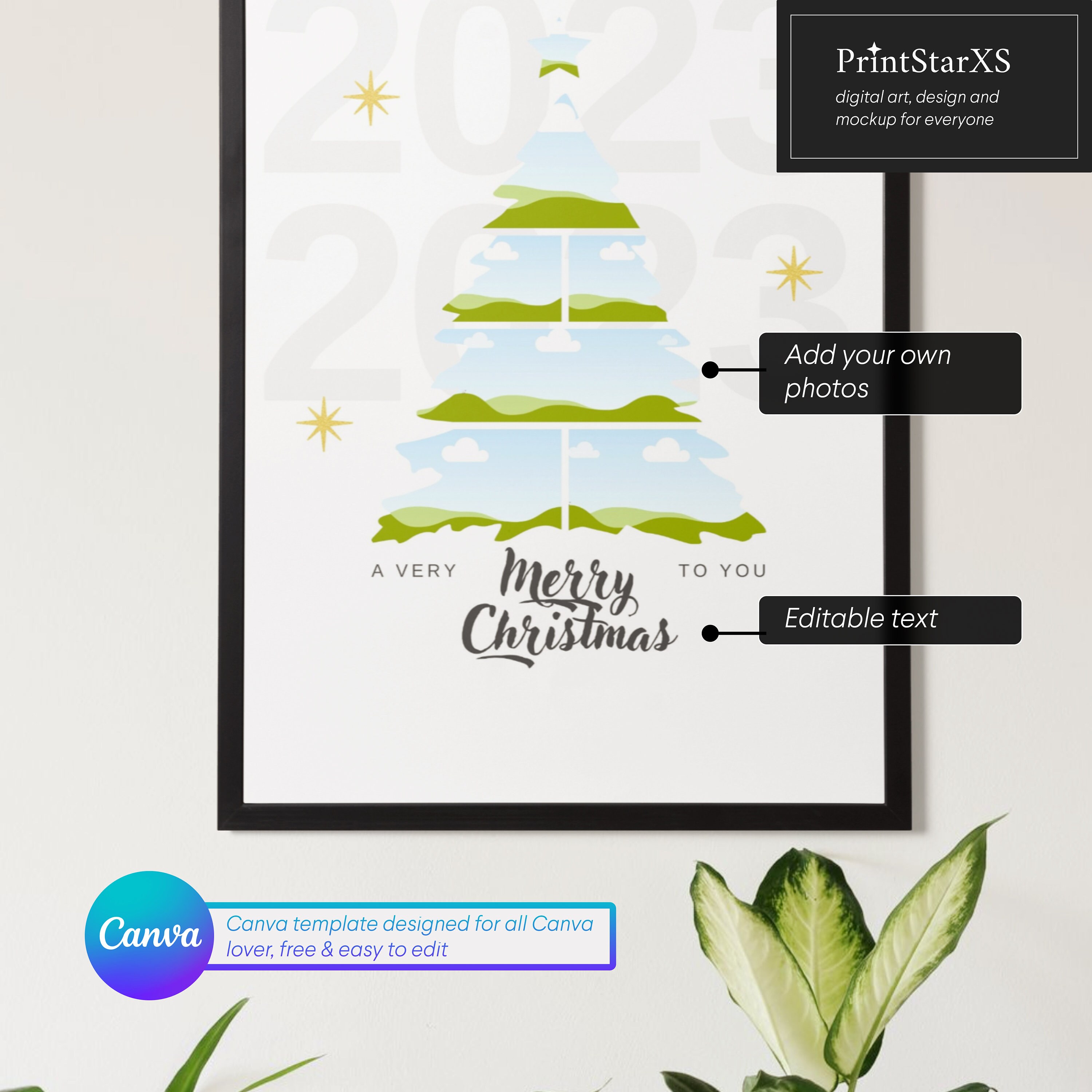 CANVA Christmas Tree Shape Photo Collage Template for Christmas Card ...