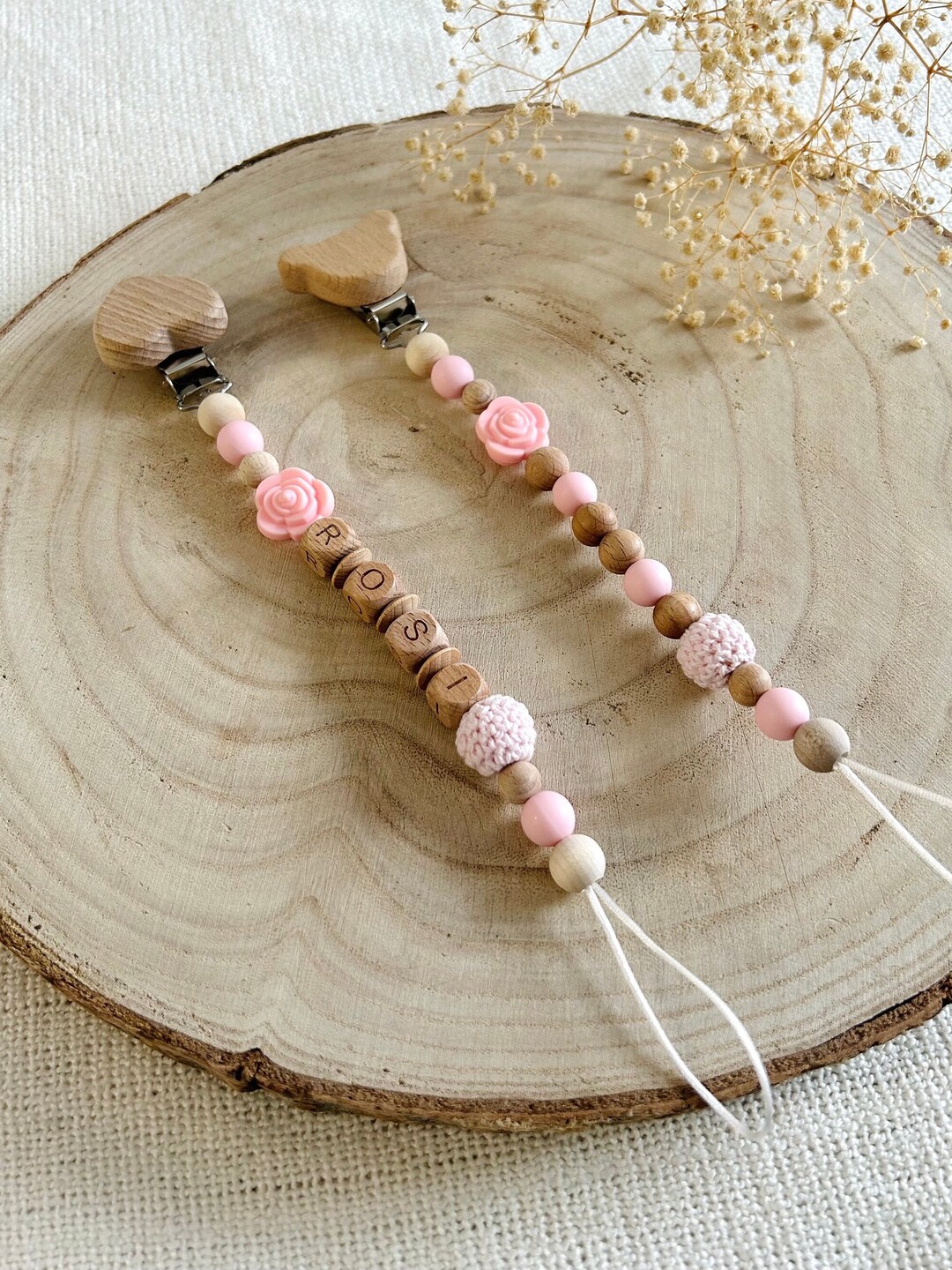 Personalized Pacifier Chain "little Rose" in Pink - Baby Shower Gift ...