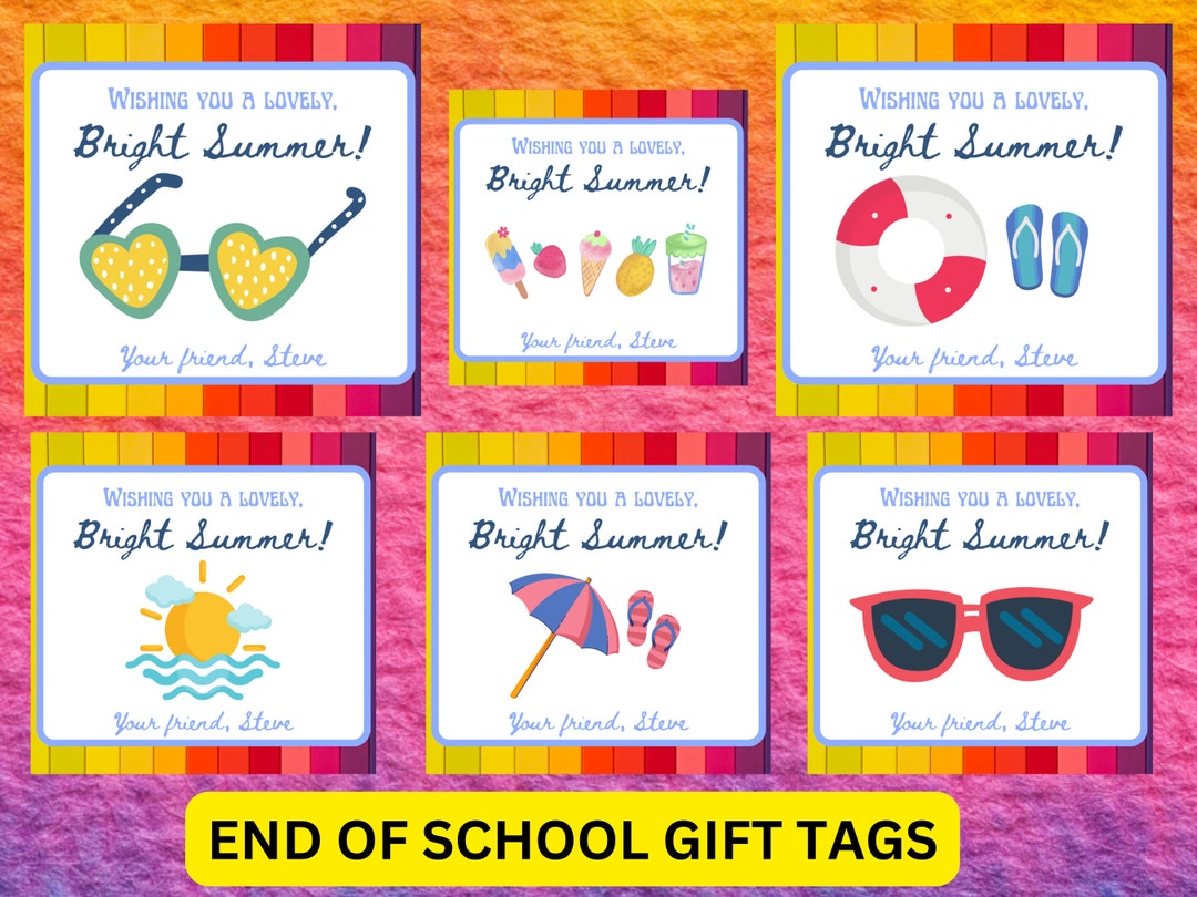 Editable End of School Gift Tags for Class, Bright Summer Sunglasses ...