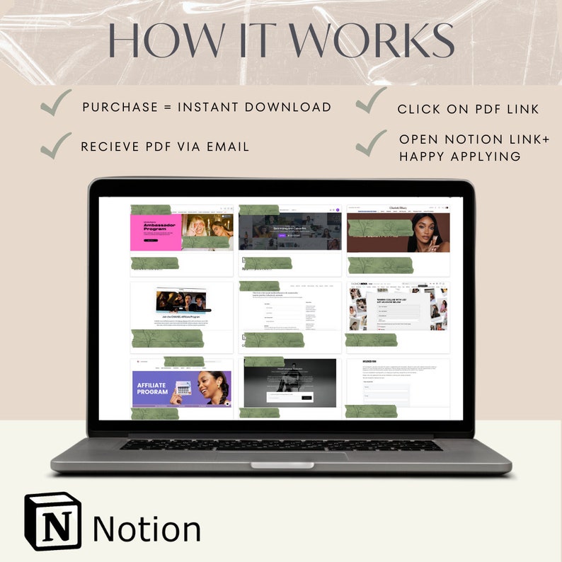 Influencer and Affiliate Program Guide Notion Template | Affiliate Links | Affiliate Marketing ...