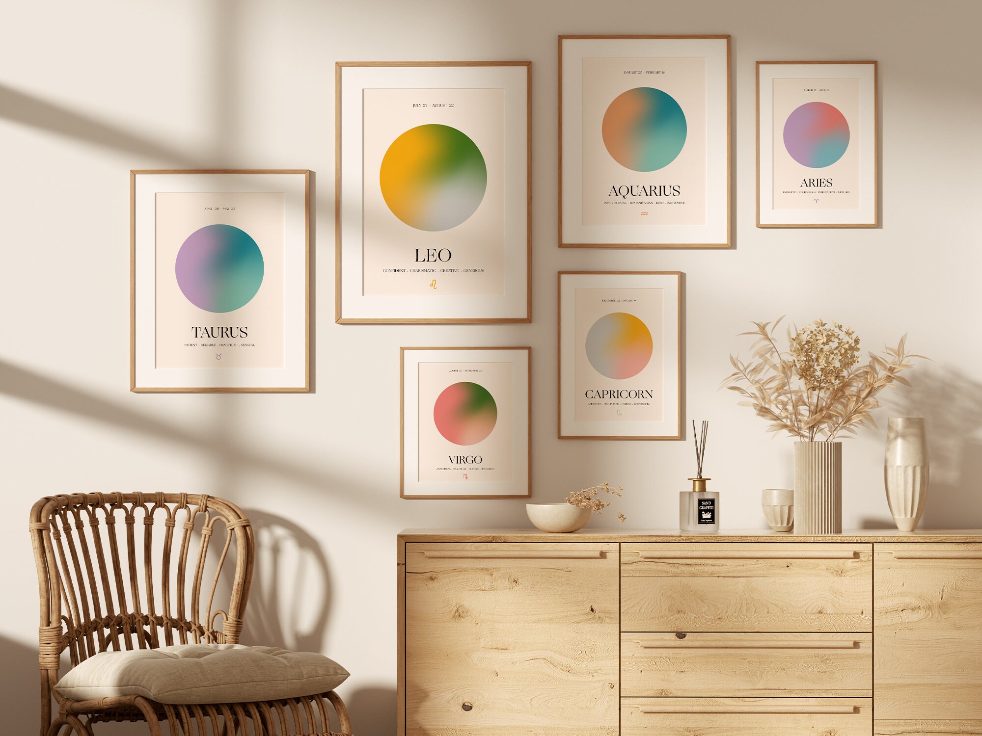 12 Zodiac Full Set, Printable Wall Art, Wall Decor Zodiac Aura Gallery ...