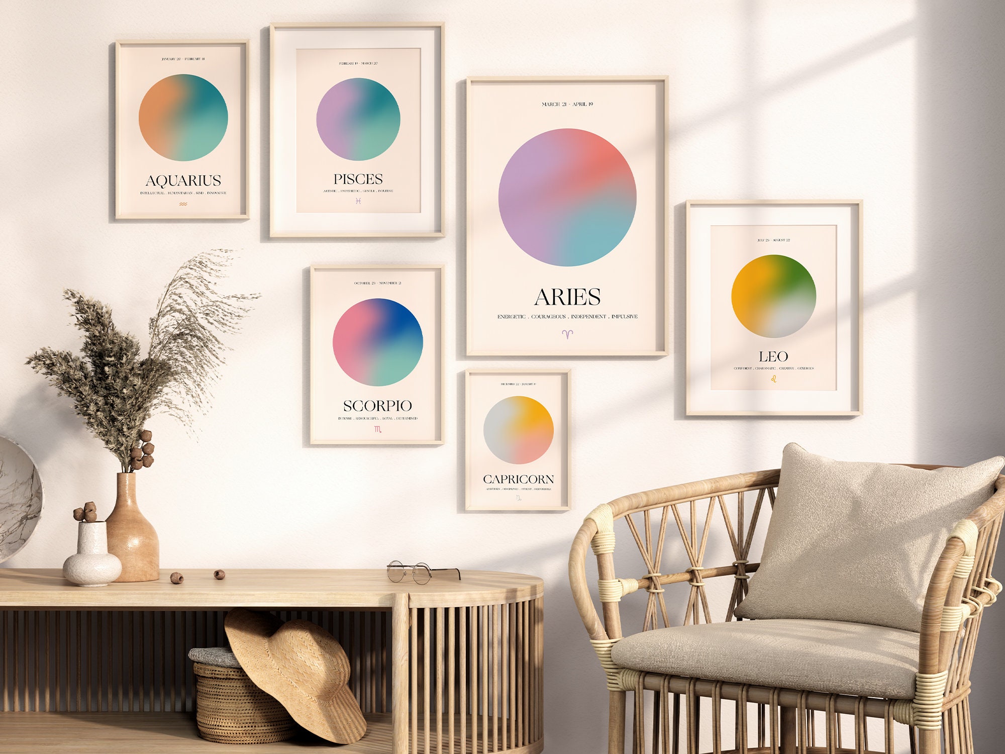 12 Zodiac Full Set, Printable Wall Art, Wall Decor Zodiac Aura Gallery ...