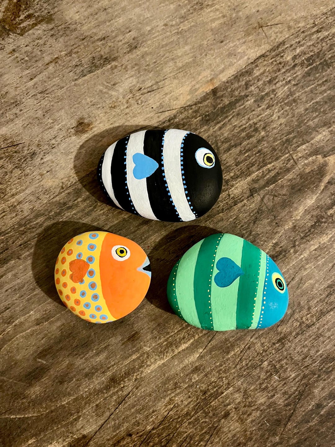 Fish Painted Rocks, (set of 3) Fishtank Decor, Home Decor, Painted ...