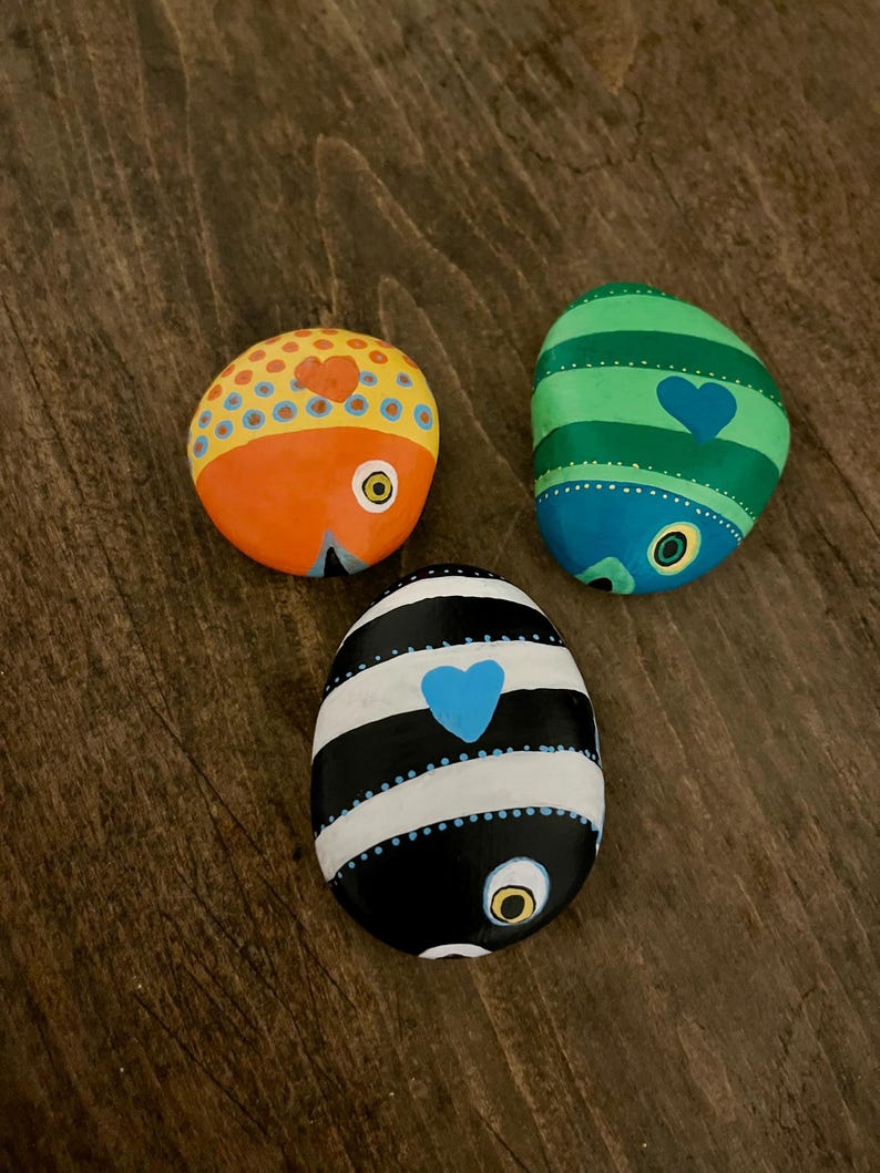Fish Painted Rocks, (set of 3) Fishtank Decor, Home Decor, Painted ...