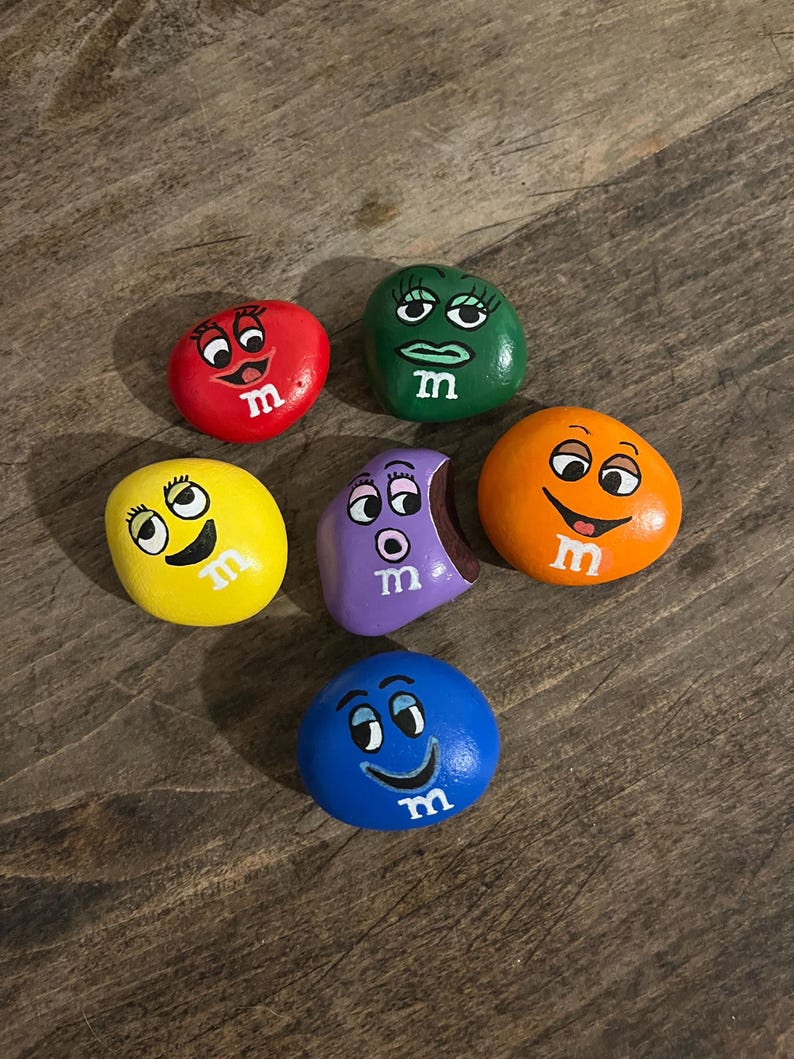 M&M Painted Rocks Set of 6 - Etsy