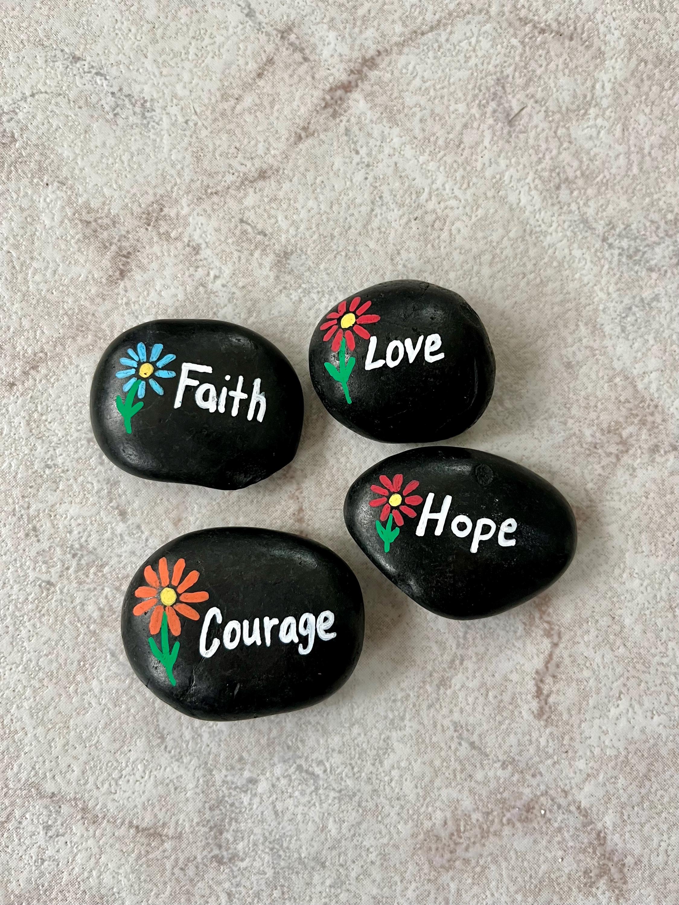 Inspirational Painted Rocks, Set of 4, Faith, Hope, Love, Courage - Etsy