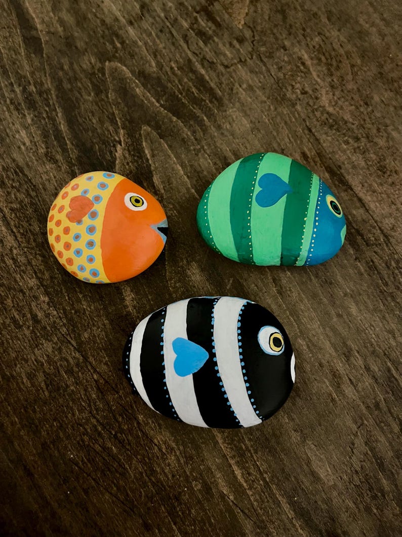 Fish Painted Rocks, (set of 3) Fishtank Decor, Home Decor, Painted ...