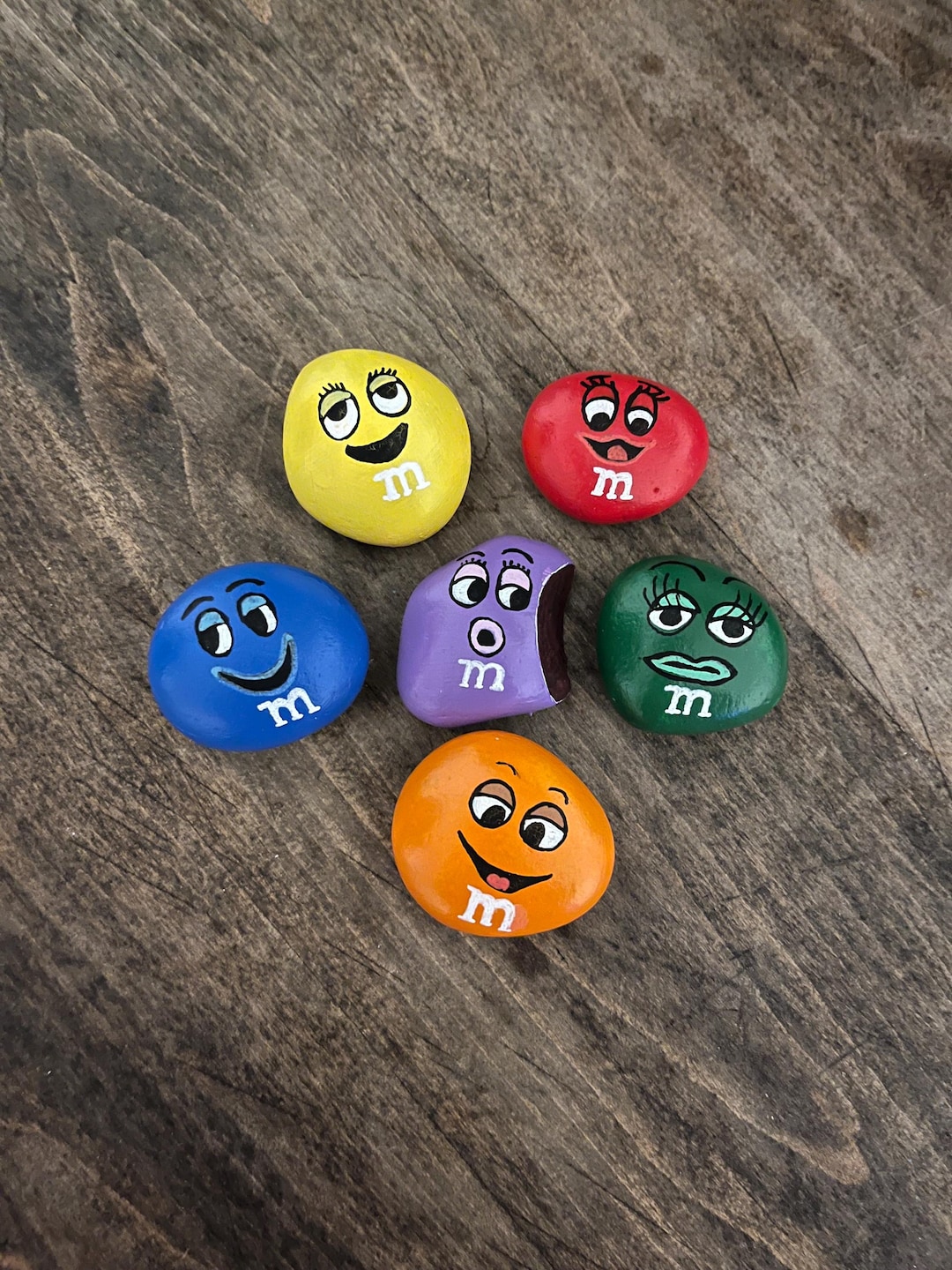 M&M Painted Rocks Set of 6 - Etsy