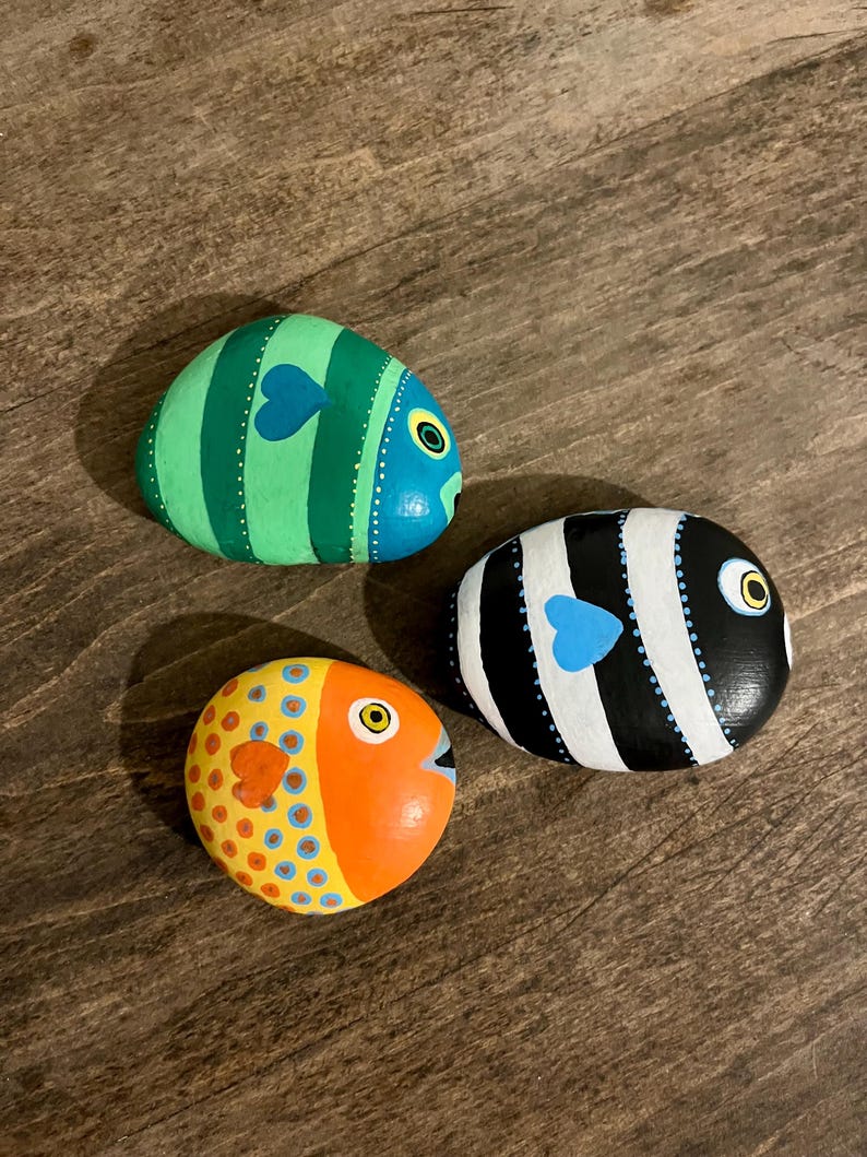 Fish Painted Rocks, (set of 3) Fishtank Decor, Home Decor, Painted ...