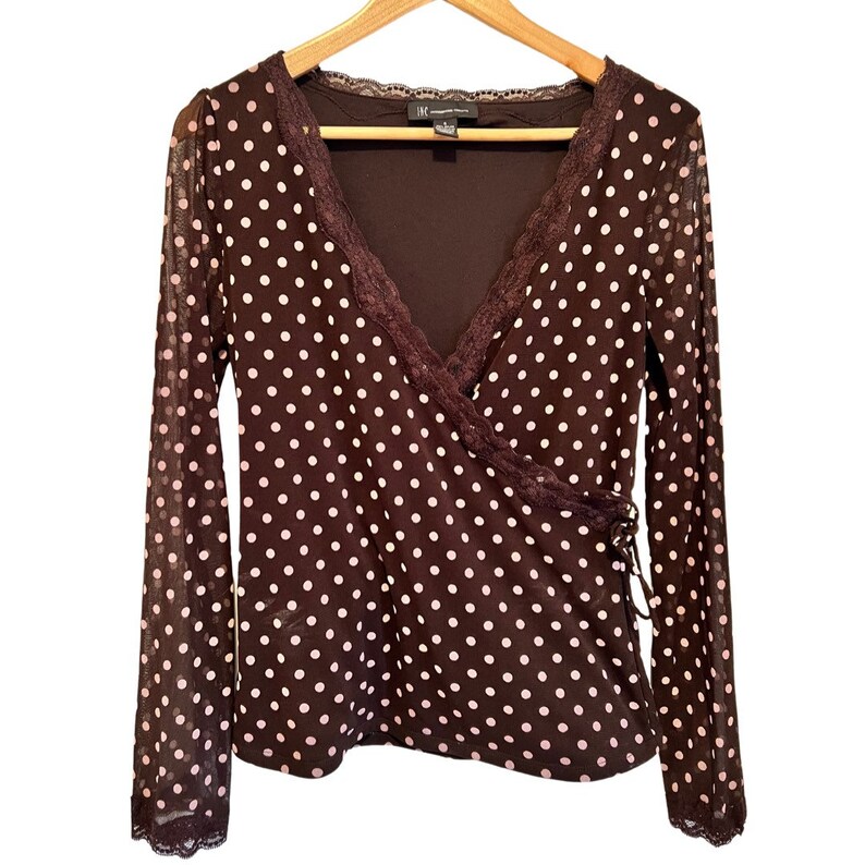 INC International Concepts Y2K Brown Polka Dot Mesh Wrap Top - Etsy