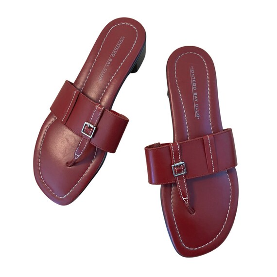 Red Leather Low Heel Summer Slide Sandals Size 8.5 by… - Gem