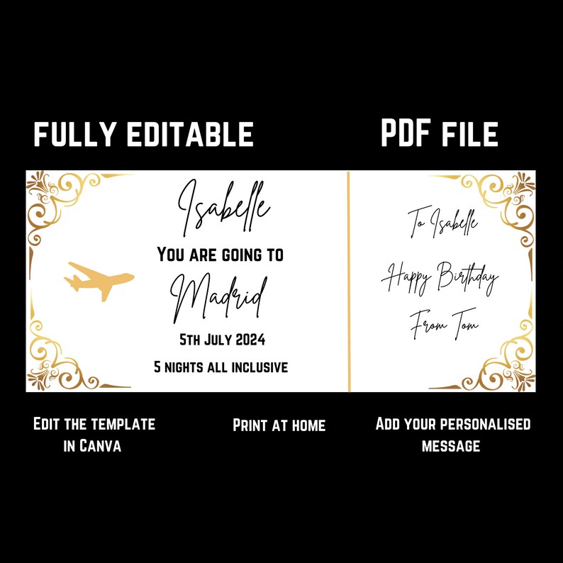 Travel Ticket Template, Print-at-home, Surprise Trip, Airline Ticket ...
