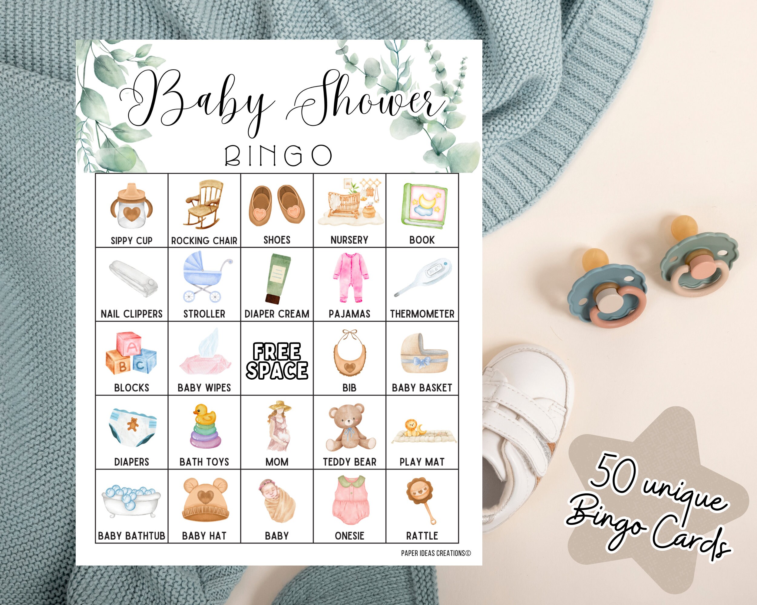 Digital Baby Shower Bingo Cards With Pictures SET OF 50 - Etsy
