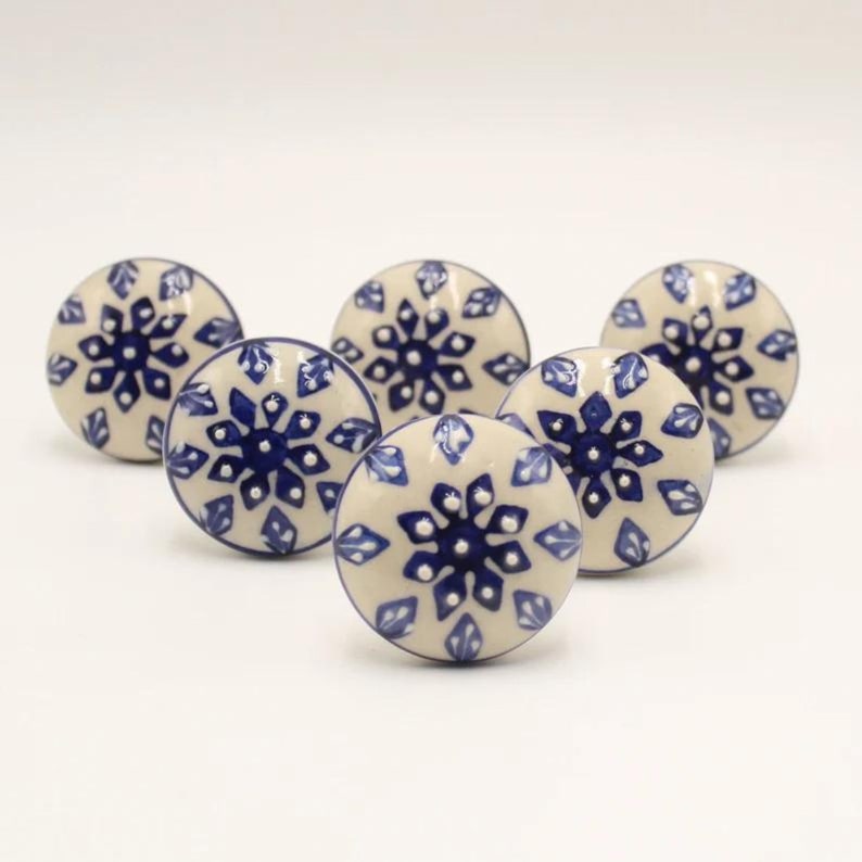 Blue Ceramic Drawer Pulls Knobs Kitchen Cabinet Door Handle Drawer ...