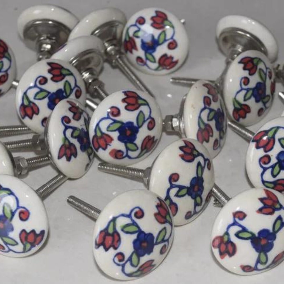 Blue Ceramic Drawer Pulls Knobs Kitchen Cabinet Door Handle Drawer Knobs Hardware Knobs Handmade ...