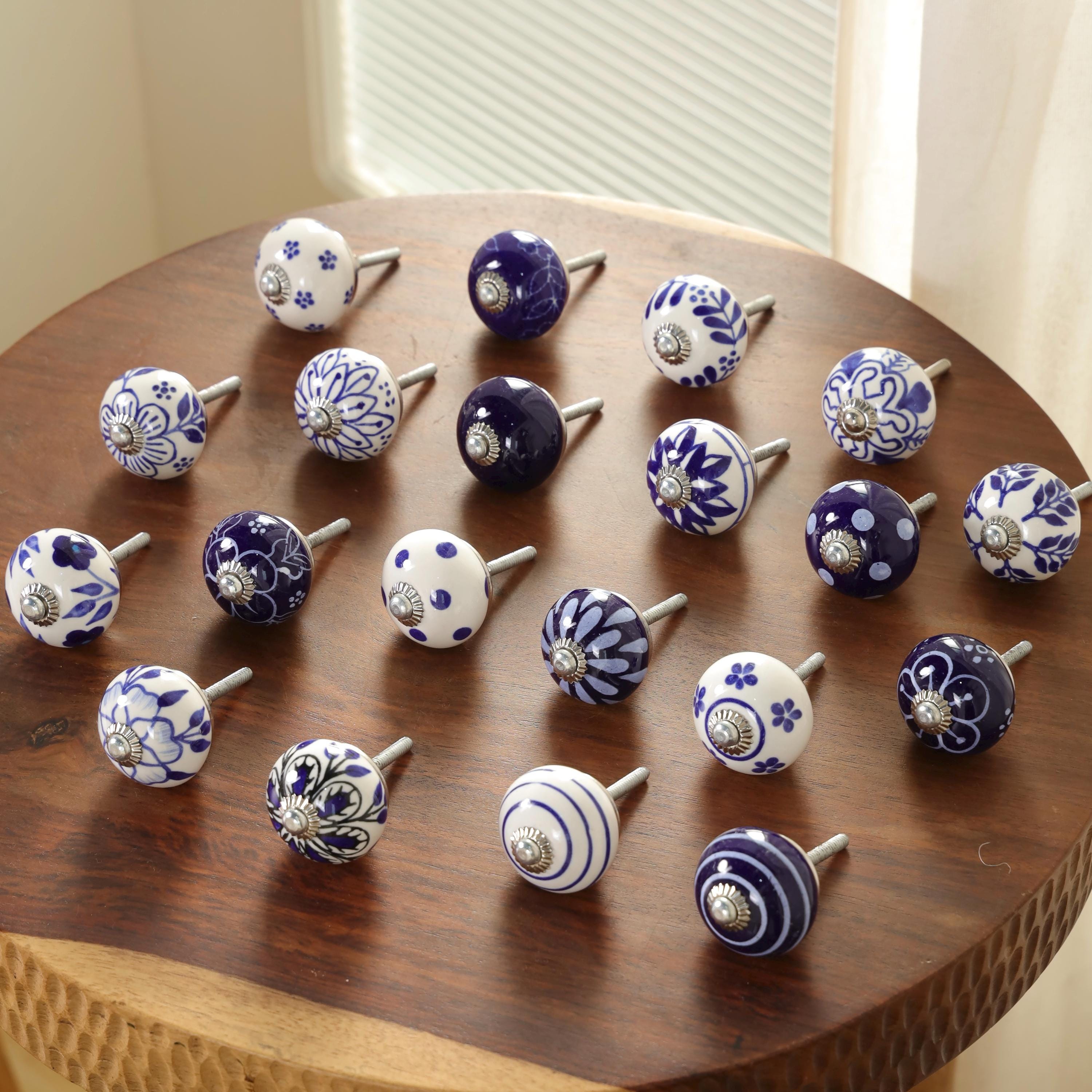 20 Blue and White Ceramic Knobs Mixed Boho Drawer Pulls Vintage Style ...