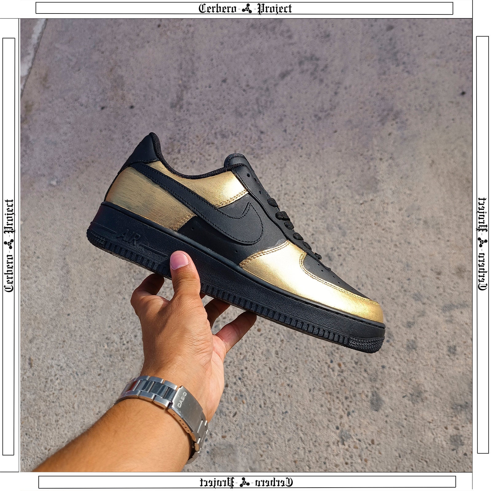 Nike Air Force 1 Triple Black Metallic Green/blue/gold Af1 Custom ...