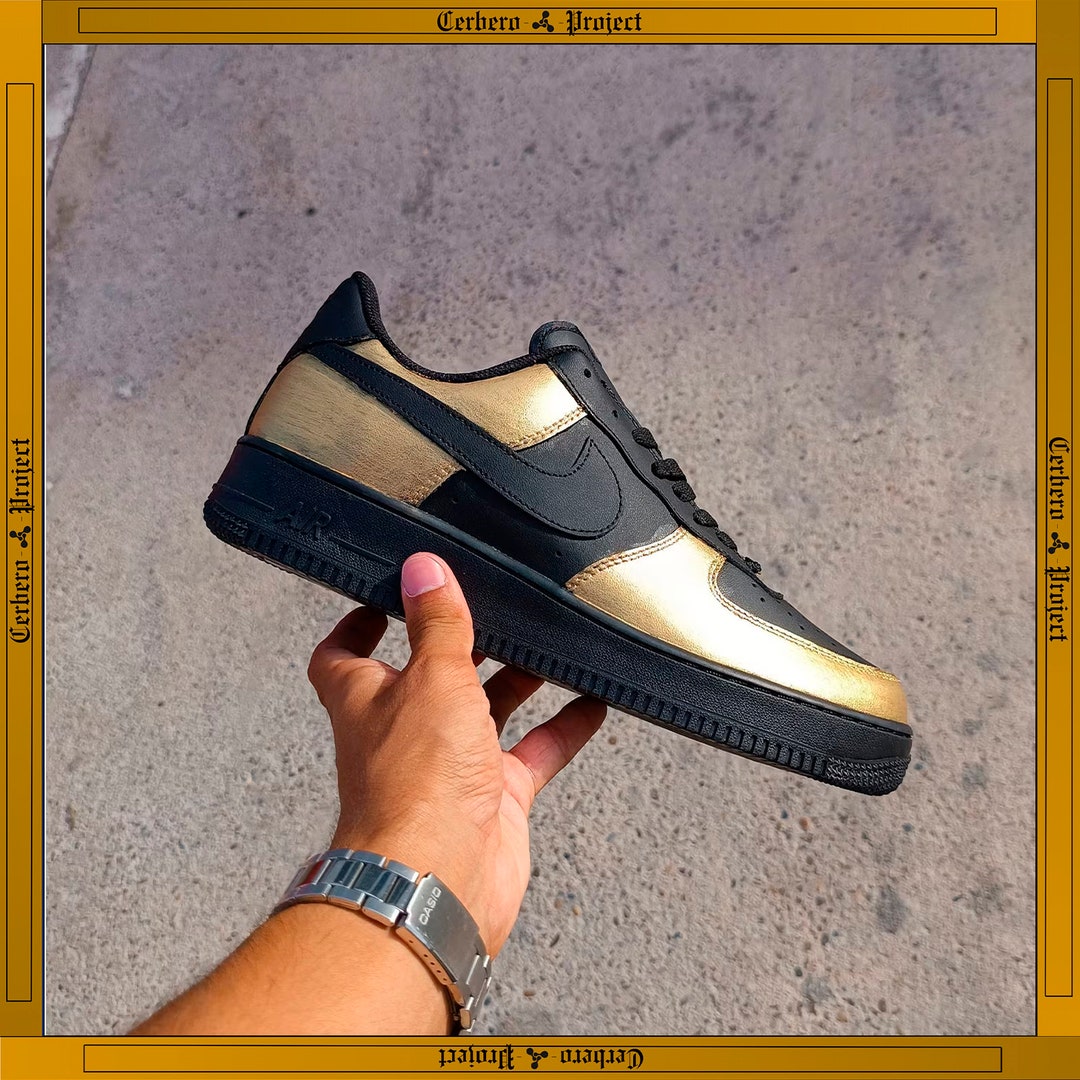 Nike Air Force 1 Triple Black Custom Green/blue/gold Af1 Custom Sneaker ...